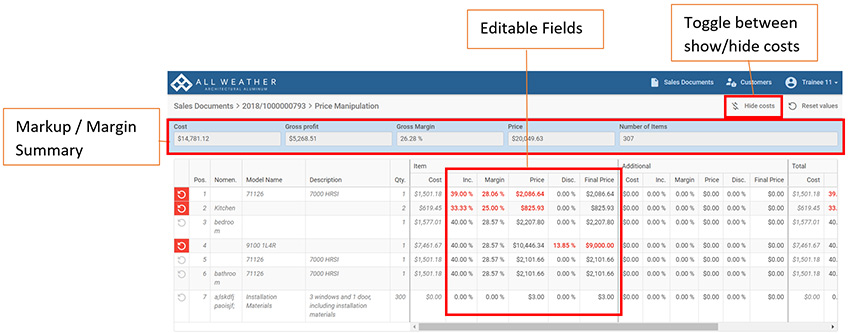 How To Adjust Line Item Pricing - All Weather Architectural Aluminum